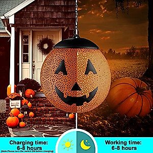 Halloween Solar Hanging Lights Outdoor - Garden Solar Metal Lantern Decor, Solar Powered Led Waterproof Decorative Round Hanging Light for Yard, Patio, Pathway, Porch