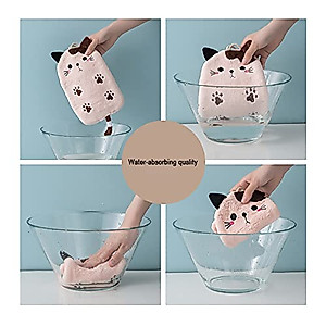 M-Tra Hand Towel – Premium Kitchen Hand Towels with Hanging Loop – Cute Design Dish Towels – Ultra-Absorbent Coral Fleece – Hand Towels for Kitchen, Bathroom, Dishes (1 pcs) (Pink, Kitty)