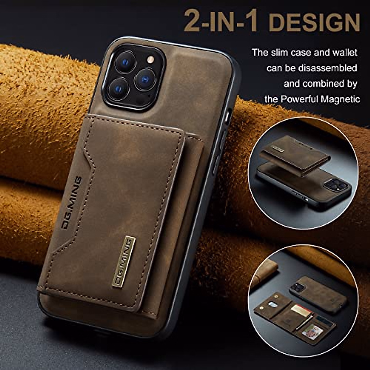 SZHAIYU Leather Wallet Phone Cases Compatible with iPhone 14 Pro Max Case with Card Holder Men 6.7'' 2 in 1 Detachable Back Cover (Coffee,IP 14 Pro Max)