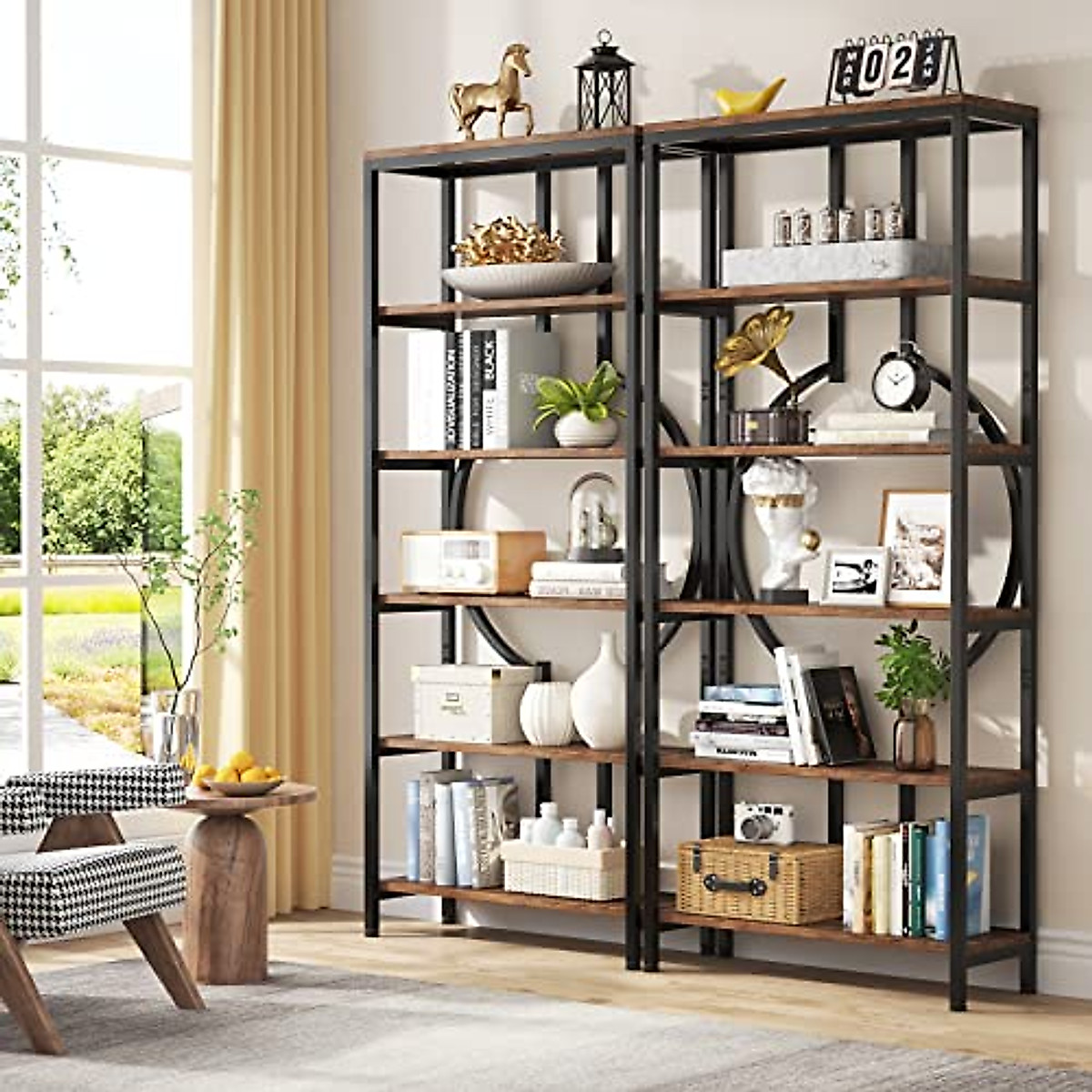 Tribesigns 70.9 Inch Industrial Bookshelf, 6-Tier Tall Bookcase with Open Shelves, Wood and Metal Display Shelf Storage Shelves for Bedroom, Living Room and Home Office, Vintage Brown