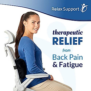 RELAX SUPPORT RS7-X Lumbar Support Pillow - Medium Firm Memory Foam Office Chair Back Support - Promotes Spinal Alignment & Better Posture - Non-Slip Strap, Washable Cover - Fits Wheelchair, Recliner
