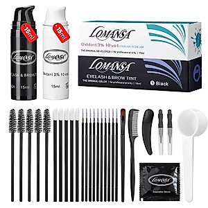 Lomansa Eyelash Color Kit, Black Lash Color Kits, Instant Hair Color with Natural Effects 15ml Keratin Voluminous Coloring with Complete Tools for Salon Home DIY