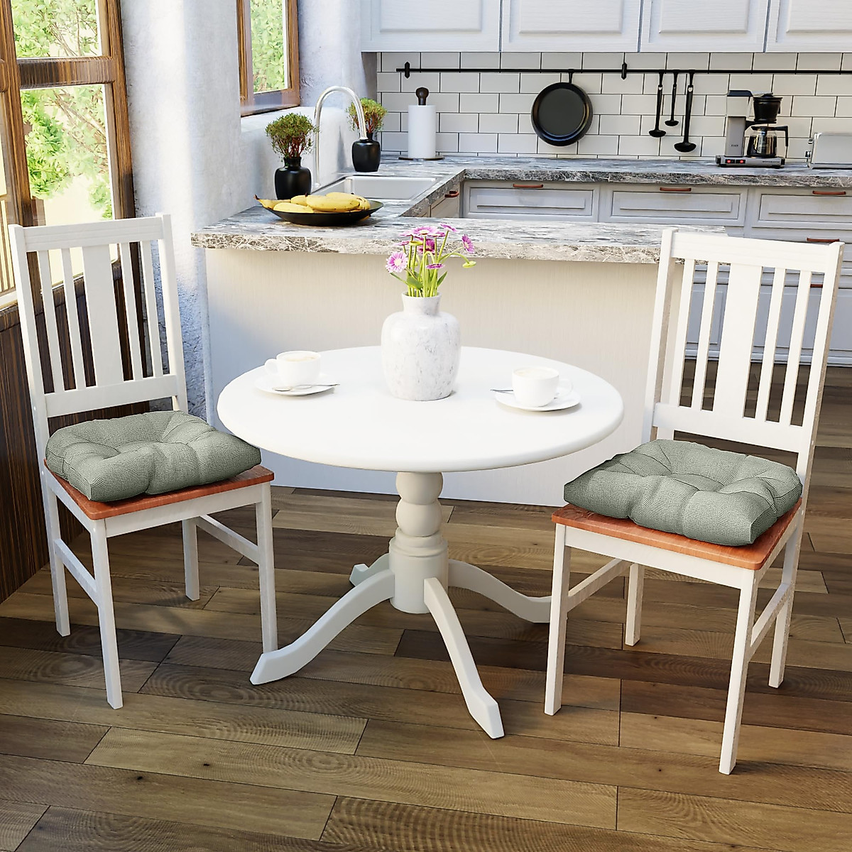 Klear Vu Gripper Overstuffed Universal Non-Slip Dining Chair Cushions for Kitchen Decor or Office Use, U-Shaped Skid-Proof Seat Pad, 17x17 Inches, 2 Count (Pack of 1), Solid Spa Green