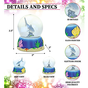 Puzzled Great White Shark Snow Globe - Elegant Sparkly Water Globe with Sparkling Glitter Inside The Animal Snow Globe Figure, Collectible Shark Decor Snow Globe Figurines for Birthdays, Christmas