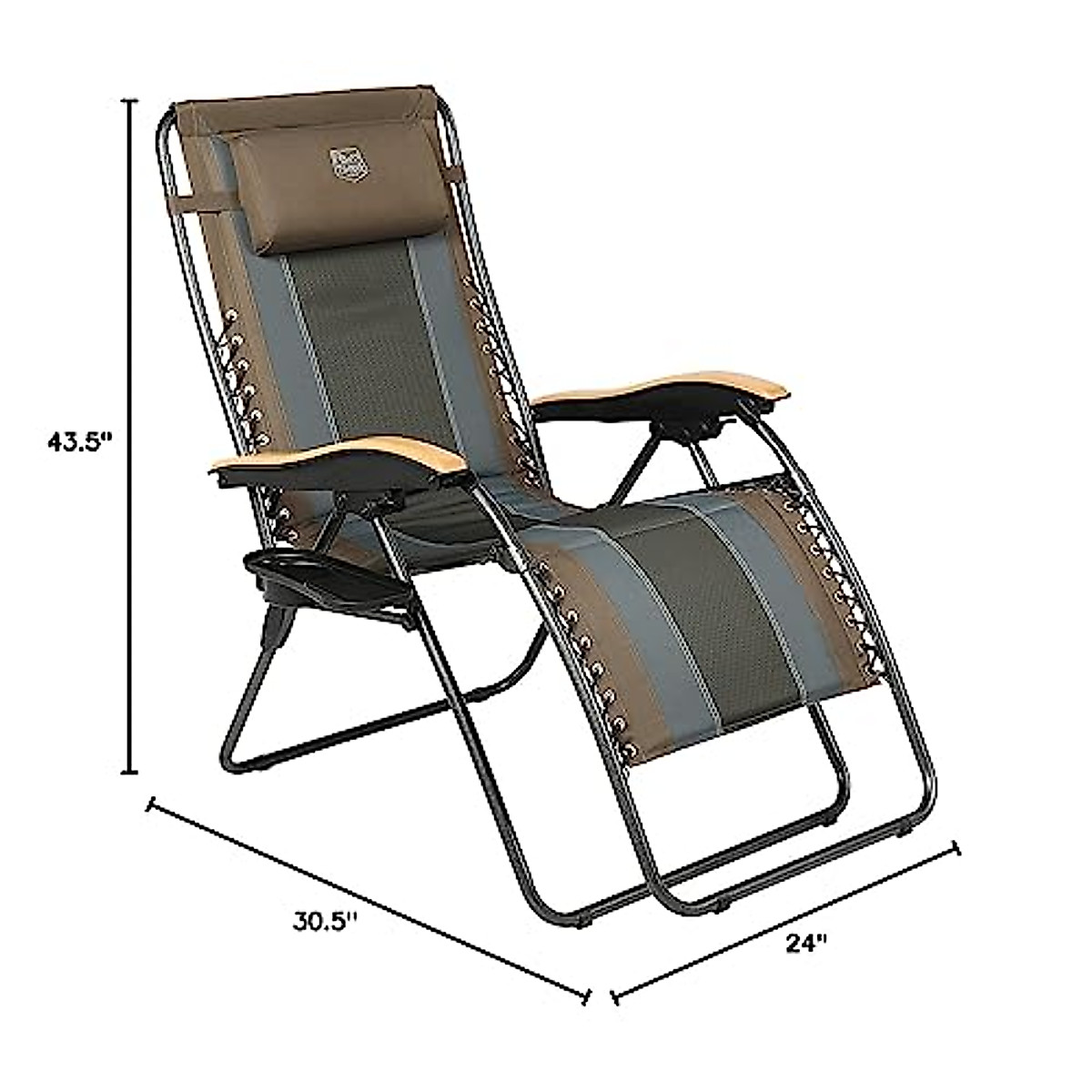 TIMBER RIDGE Outdoor Reclining Patio Padded with Adjustable Headrest and Cup Holder Foldable Zero Gravity Lawn Chair XL for Adults, Support up to 350 LBS, Brown,1 Count