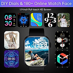 Smart Watch, 1.9" Full Touch Screen Smart Watch for Android & iOS Phones with Heart Rate & Blood Oxygen Monitor, 123 Sport Modes，Voice Assistant, Fitness Smart Watch for Women Men