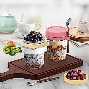 Dyserbuy 4 Pack Overnight Oats Containers with Lids and Spoons, 16 oz Glass Mason Jars for Overnight Oats, Airtight Jars with Measurement Marks for Milk, Cereal On The Go Container