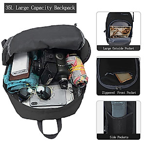 HYCOPROT 35L Hiking Backpack Ultralight lightweight Packable Foldable Water Resistant Travel Camping Outdoor Daypack (Black1)
