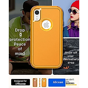 AICase Rugged Case for iPhone XR,Heavy Duty 3-Layer Pocket-Friendly Durable Military Grade Protection Shockproof/Drop Proof Protective Cover for iPhone XR 6.1”_7 Yellow