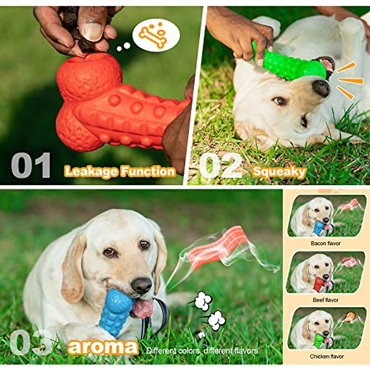GNKIKO Dog Toys for Aggressive Chewers, Indestructible Dog Chew Toys for Large Medium Breed Dog, Interactive Dog Bone Toys, Durable Dog Chew Toys with Natural Rubber
