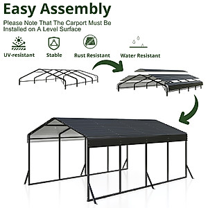 AIRWIRE Carport 12x20 FT Metal Carport with Reinforced Base Outdoor Heavy Duty Garage Galvanized Car Shelter for Pickup, Boat, Car and Tractors