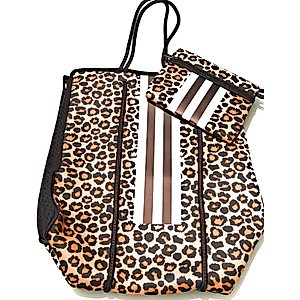 Neoprene Large Beach Bag Tote with Wristlet for Women