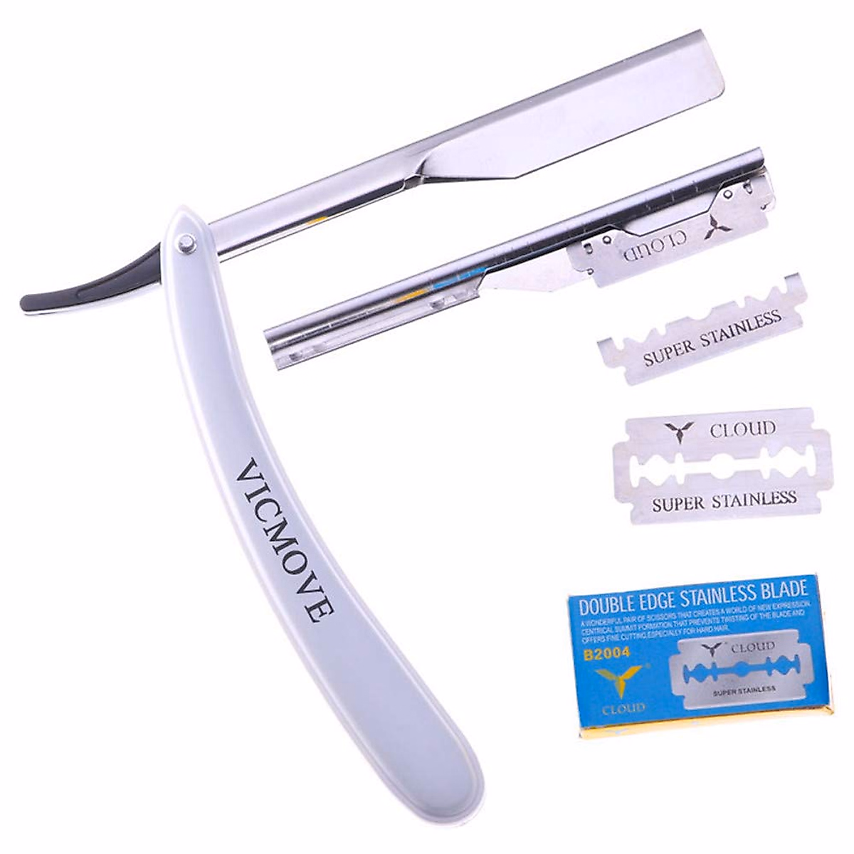 Professional Barber Straight Edge Razor Safety with 100-Pack Derby Blades - 100 Percent Stainless Steel - by VICMOVE (1 razor + 20 blades)