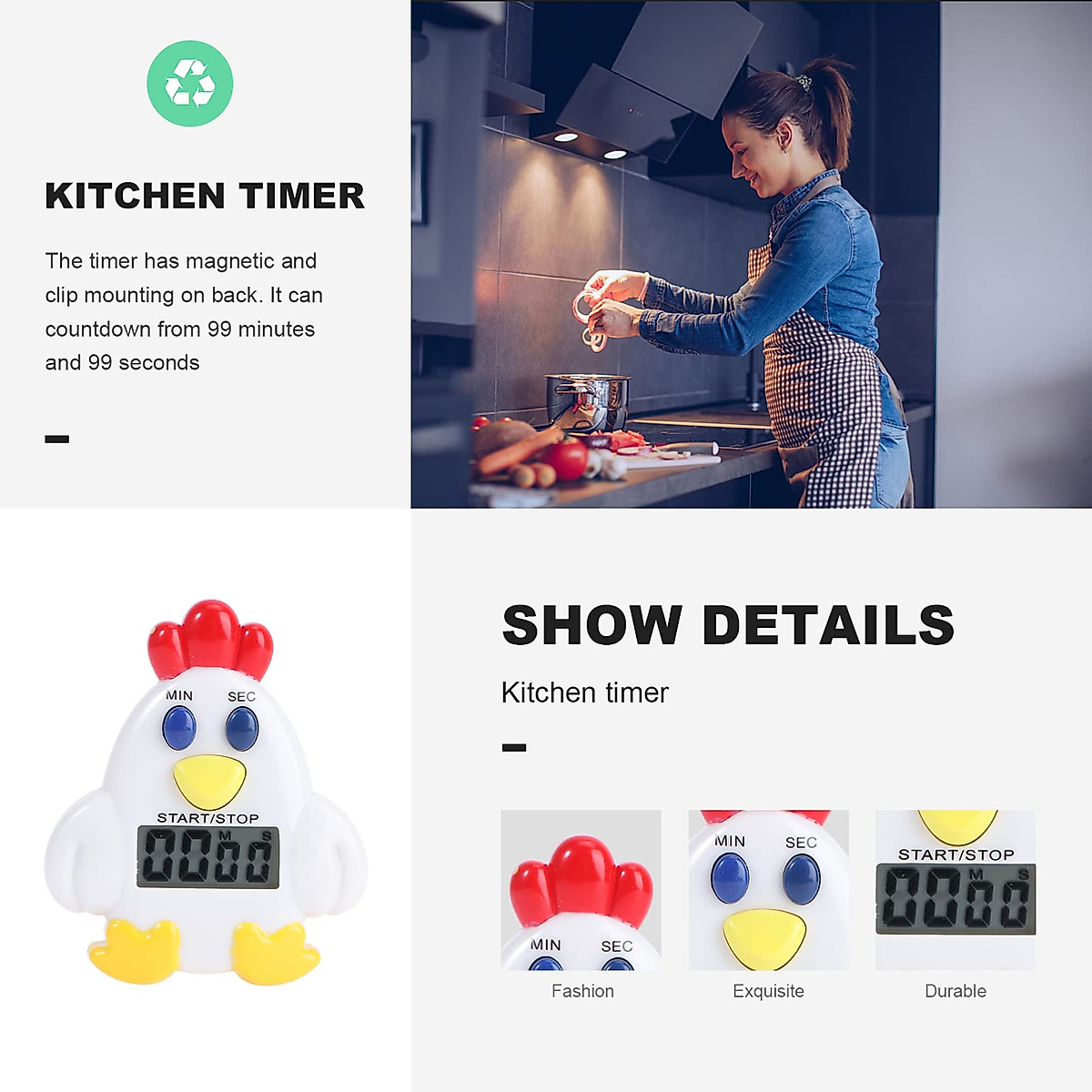 Healeved 60 Minutes Timer How to Measure Ring Size at Home Kitchen Timers for Cooking Egg Timer Alarm Clocks for Digital Clock Cute Kitchen Timer Cooking Timer Rings White Desk Manual Child