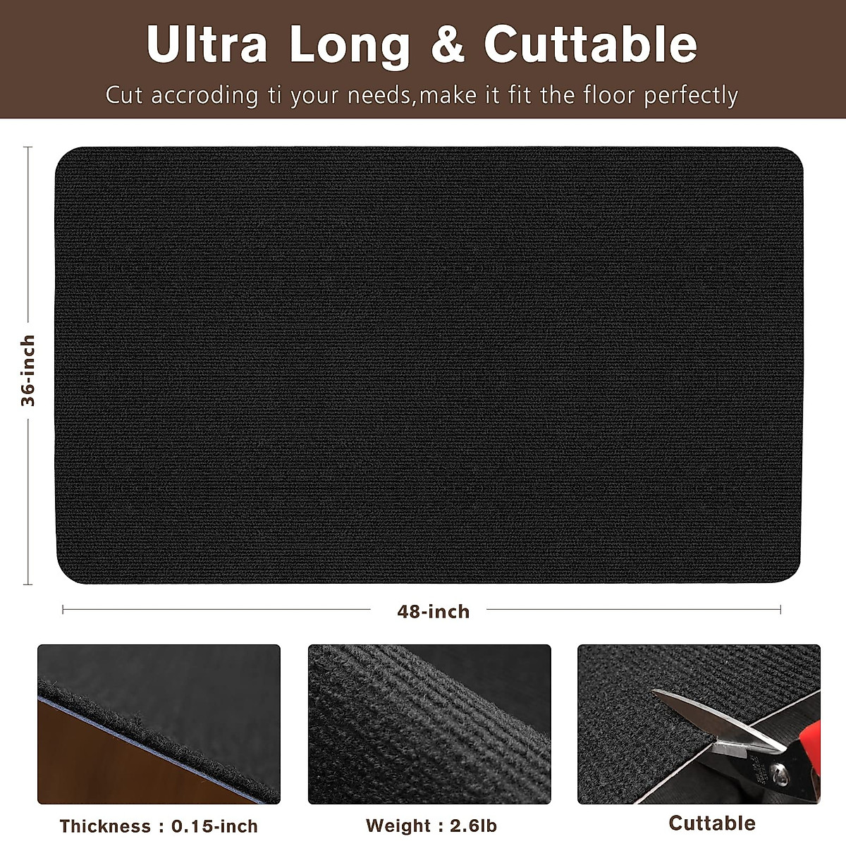 Hardwood Floors,Tile Non-Slip Office Chair Mat,Computer Chair Mat,for Rolling Chair,Large Floor Protector,Easy Clean and Flat Without Curling,Black(47"x36")