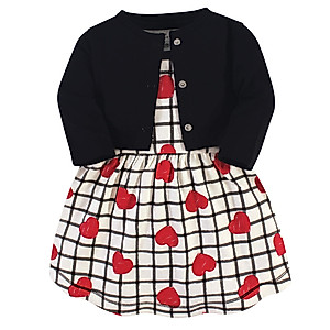Touched by Nature baby girls Organic Cotton and Cardigan Casual Dress, Black Red Heart, 4T US