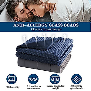 yescool Weighted Blanket with Removable Cover, Weighted Blanket Queen Size 20lbs 60"x80"for Adults, Heavy Blanket with Minky Duvet Cover,Warm Cozy Thick Throw Blanket with Premium Glass Beads (Blue)