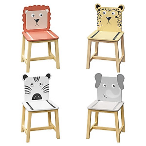 FAMIKITO Kids Table with 4 Chairs Set, 5 Pieces Cartoon Animals Toddler Table and Chairs Set, Wooden Children Furniture Set for Playroom Kindergarten, Gift for Ages 2+