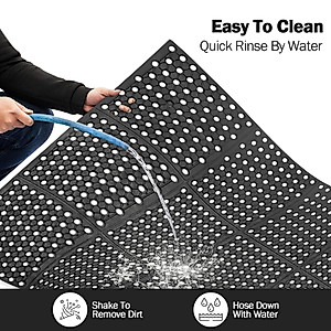 jxgzyy 83x35 Commercial Anti-Fatigue Drainage Rubber Matting Non-Slip Rubber Drainage Mat Commercial Kitchen Floor Mat Rubber Mat with Holes for Wet Area Use Black