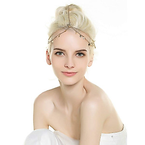 Aukmla Gold Sequins Head Chain Jewelry Festival Halloween Prom Costume Hair Accessories Fashion Headbands Headpieces for Women and Girls