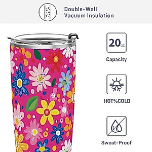 sanluoli Fresh Little Flowers Peach Stainless Steel insulated water bottle with Straw Leak Resistant Flip coffee mug for men for Home, Office or Car portable straw tumbler 20 OZ