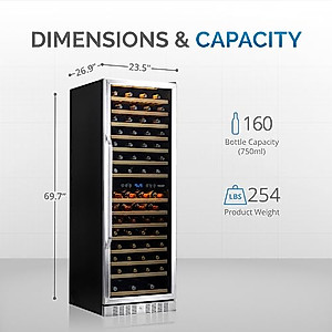 NewAir 24" Wine Cooler Refrigerator, Large 160 Bottle Built-in or Freestanding Dual Zone Wine Cellar in Stainless Steel with Precision Thermostat, and Full Extension Beechwood Shelves