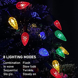 C6 Solar Christmas Lights Outdoor Multicolored, 50LED 8 Modes Strawberry Christmas String Lights Waterproof Outdoor Christmas Solar Lights for Xmas Tree Christmas Wreath Garland Garden Patio