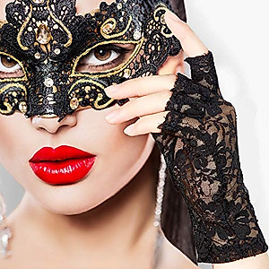 SATINIOR 3 Pairs Women Gothic Gloves Black Lace Fingerless Gloves Bridal Wedding Gloves Tea Party Decor Costume Accessories