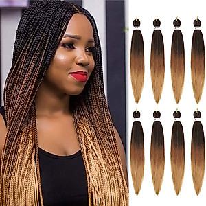 AQINBEL Braiding Hair Pre stretched 26 Inches 8 Bundles Ombre Braiding Hair Itch Free Crochet Twist Hair for Braids Yaki Texture Pre stretched Braiding Hair Extensions for Women (1B/30/27#)
