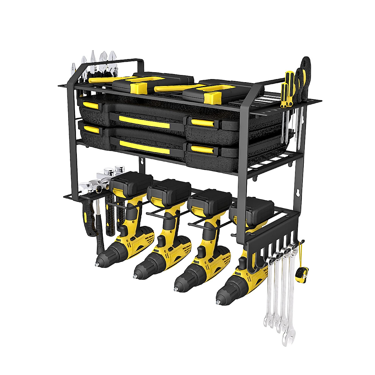 Affogato Power Tool Organizer, 3 Layers Drill Holder Wall Mount, Power Tool Organizer Wall Mount, Power Tool Holder Garage Tool Rack with 4 Side Tool Rack