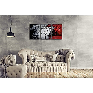 Wieco Art Large Size Framed Art Canvas Art Prints Wall Art the Cloud Tree Abstract Pictures Paintings for Bedroom Home Office Decorations Contemporary Artwork 3 Panels Black Frames