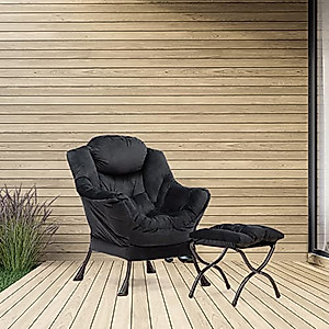 HollyHOME Modern Fabric Large Lazy Chair, Accent Comfy Upholstered Lounge Chair, Thick Padded Back Reading Chair with Armrest, Single Leisure Sofa Chair for Bedroom, Living Room, Dorm, Black