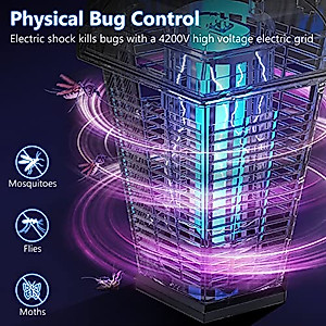 Bug Zapper Outdoor, 20W Mosquito Zapper with Dusk to Dawn Light Sensor, 4200V Electric Bug Zapper Indoor for 2300 Sq Ft Coverage