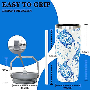 Sea Turtle Gift Tumbler with Handle and Straw, Stainless Steel Vacuum Insulated Flip Straw 30 oz Sea Turtle Tumbler Spill Proof Coffee Travel Mug Sea Turtle Gifts for Women