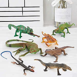 Fantarea Realistic Jungle Animal Figures 7 PCS Set, Chameleon Lizard, Desktop Decor, Cake Toppers, Party Favors for Boys and Girls Ages 5-8