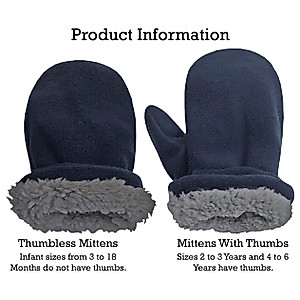 N'Ice Caps Baby Toddler Mittens Kids 2 Pairs Fleece Gloves Winter Warm Sherpa Lined Pack (Black/Navy Pack - Infant No Thumbs, 6-18 Months)