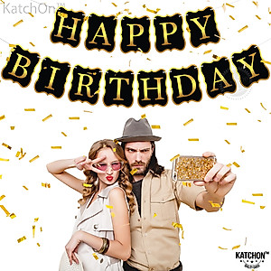 KatchOn, Large Happy Birthday Banner Black and Gold - 10 Feet, No DIY | Happy Birthday Sign | Black And Gold Happy Birthday Banner | Happy Birthday Banners for Men | Happy Birthday Backdrop for Men