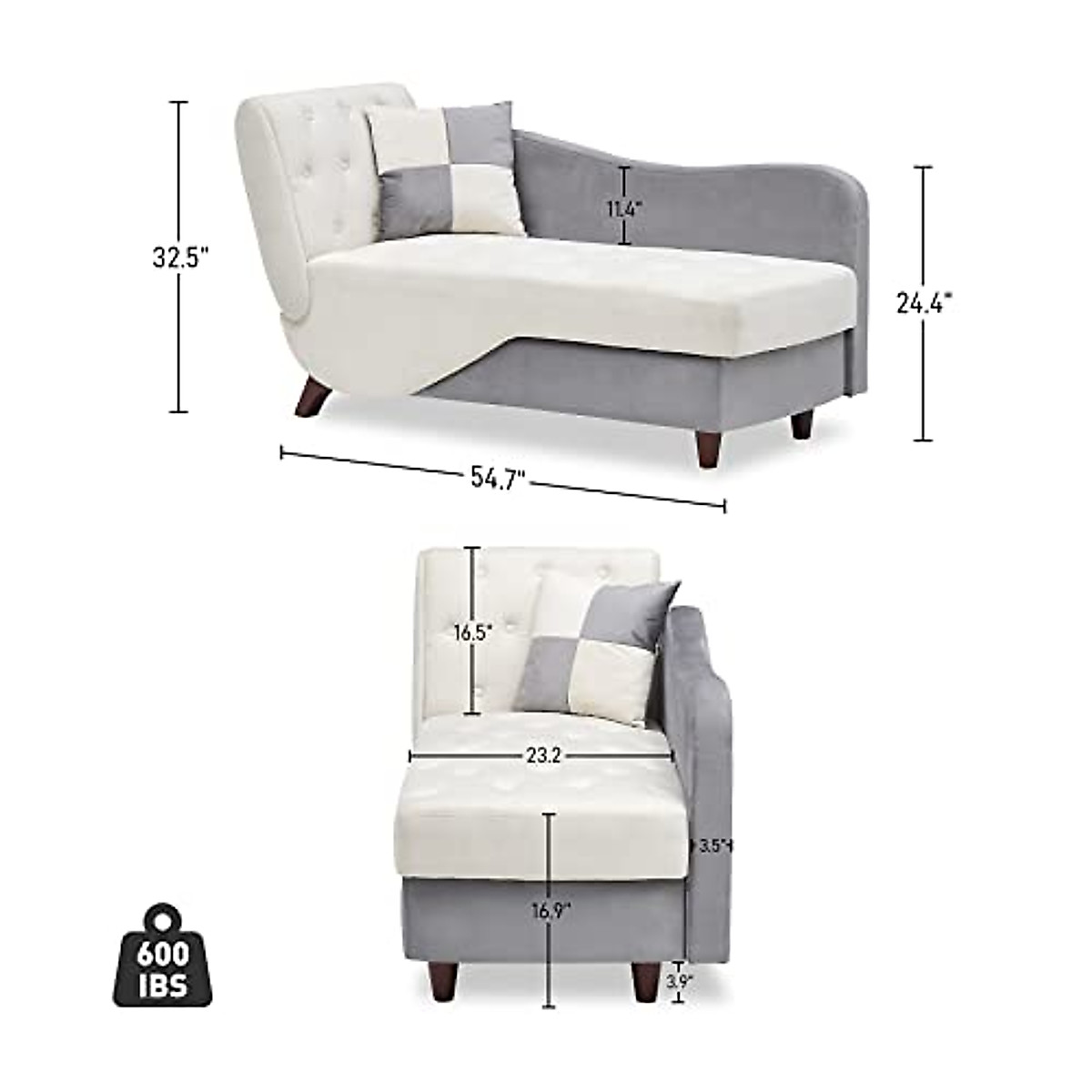 DAMAIFROM Adjustable Recling Chaise Lounge Indoor with Storage,Sleeper Sofa Bed,Lounge Chaise Armchair with Pillow,3 in 1 Velvet Futon Sofa Couch Bed for Living Room Bedroom(Beige)