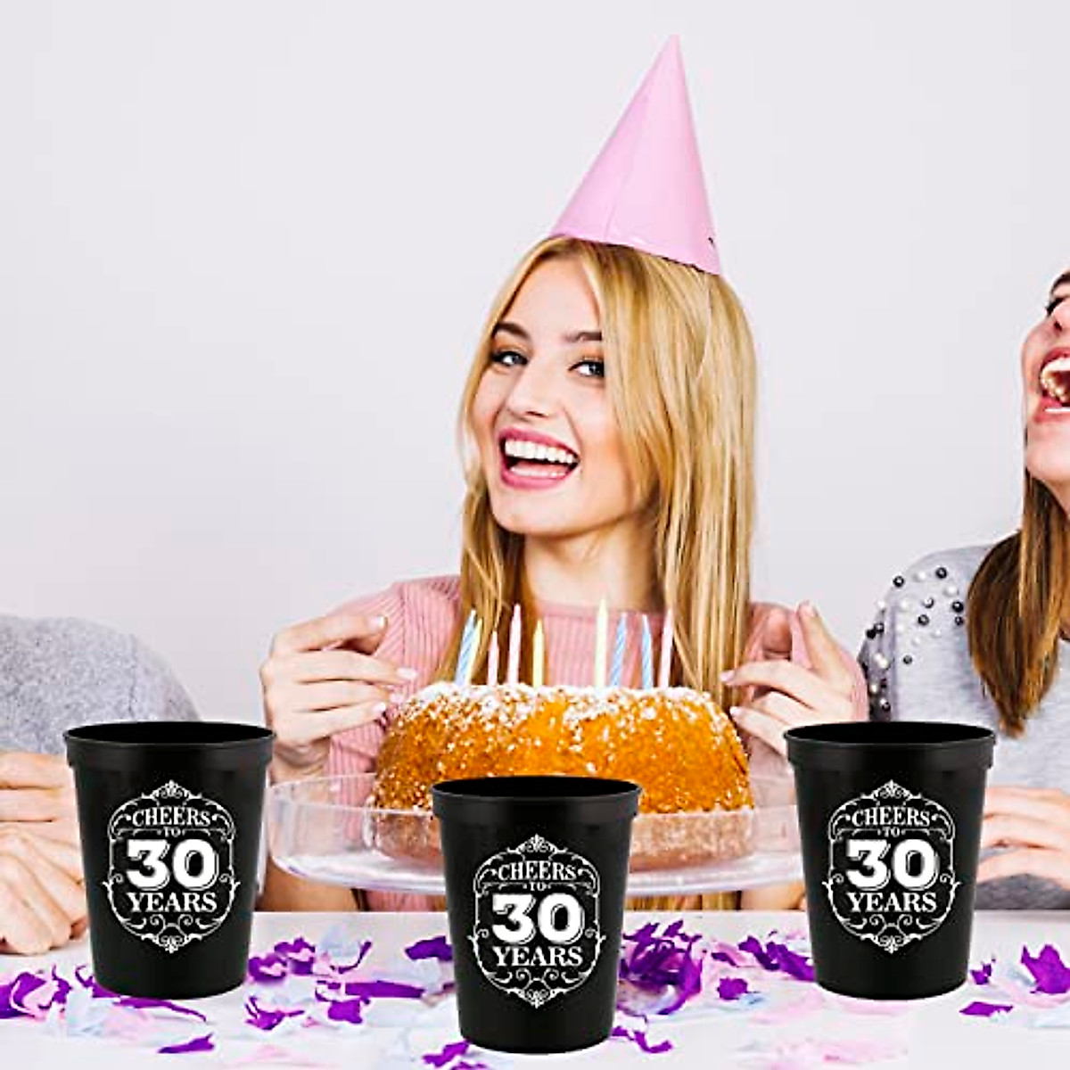 Veracco Cheers To 30 Years Old Stadium Party Cup 30th Party Favors Decoration Funny Birthday Gag Gifts For Him Her Thirty And Fabulous (Black, 12)