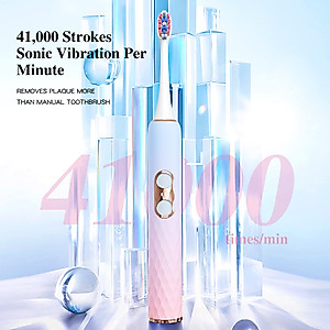 DYCROL Electric Toothbrush, IPX7 Waterproof, 9 High-Efficiency Brushing Modes, 4 Replacement Brush Heads, 2-Month Battery Life, Fast Charging, Gradient Pink