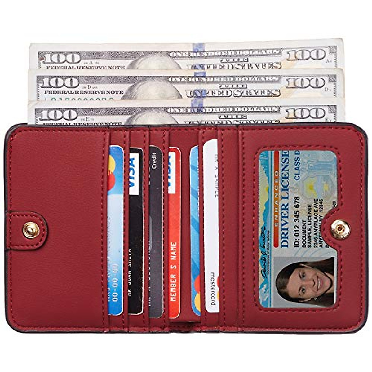 Toughergun Womens Rfid Blocking Small Compact Bifold Luxury Genuine Leather Pocket Wallet Ladies Mini Purse with ID Window (11 ReNapa Red Deep)