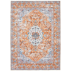 DECOMALL Kalina Washable Area Rugs 8x10ft, Bohemian Vintage Foldable Large Carpet for Living Room Bedroom, Orange