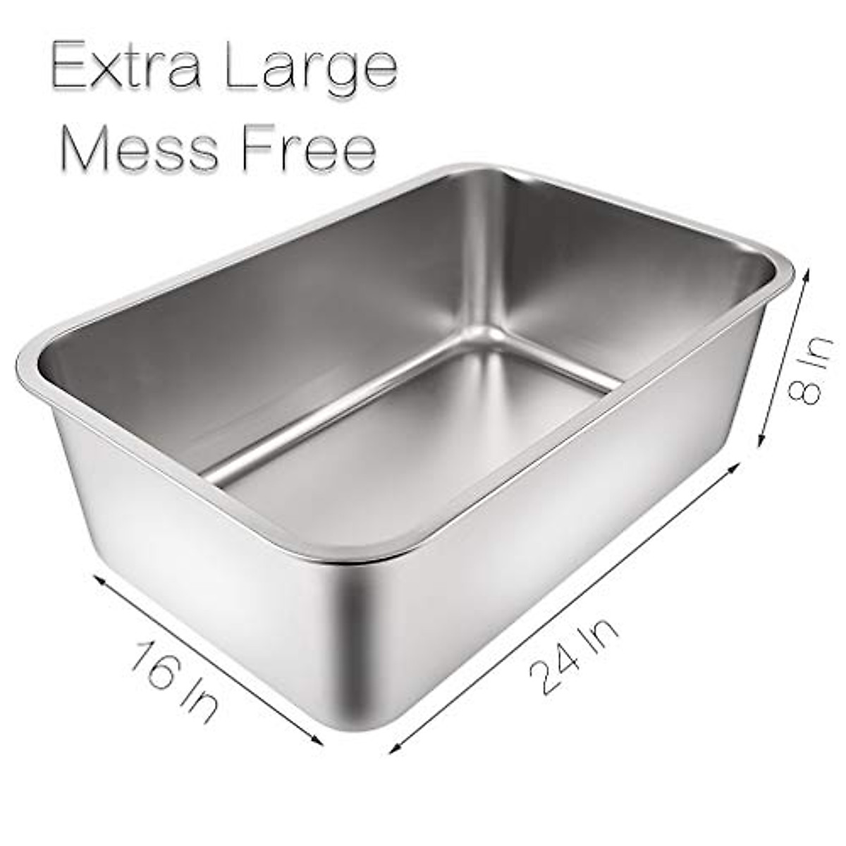 Yangbaga Stainless Steel Litter Box for Cat and Rabbit, Large Size with 8in High Sides and Non Slip Rubber Feet. Odor Control, Non Stick Smooth Surface, Easy to Clean, Never Bend (24'' x 16'' x 8'')