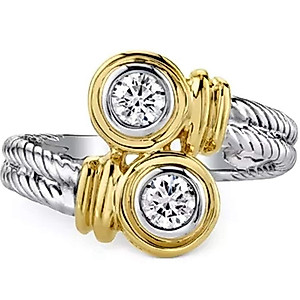 Jude Jewelers Silver Gold Plated Two Tone Braided Knot Wedding Engagement Promise Statement Ring (Silver Gold, 7)