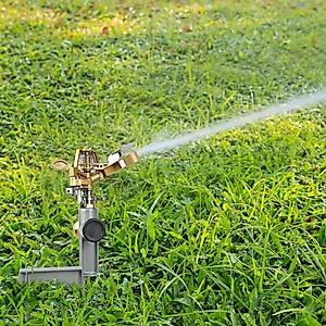 LIULO TOOL 2 Pack Zinc Alloy Impact Sprinklers for Yard, Stainless Steel Pulsating Water Sprinkler Head on Spike Base, Adjustable Water Sprinklers for Large Area Patio Lawn Garden Irrigation