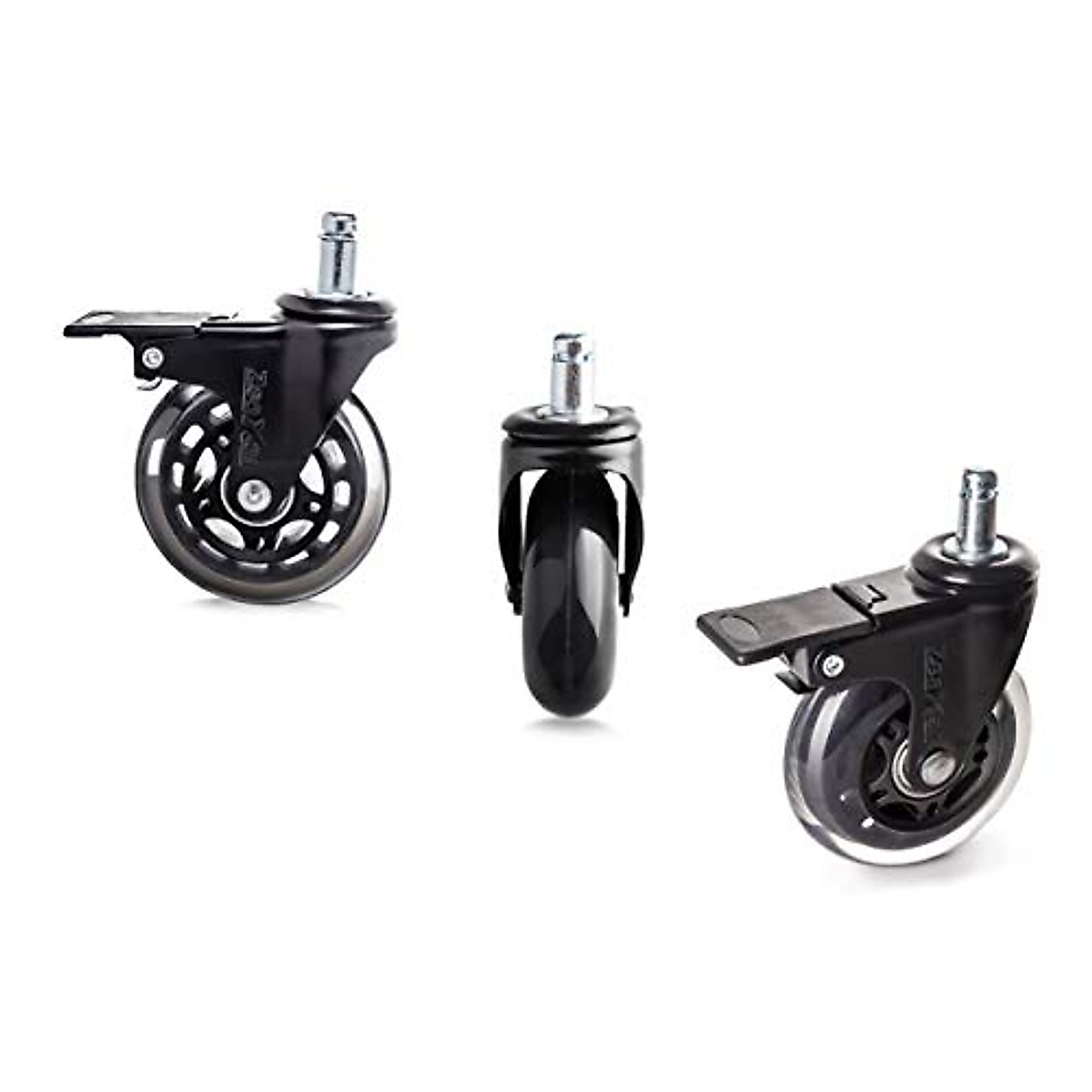 DOES NOT FIT IKEA CHAIRS - Caster Wheels with Brakes - 5 Pieces 3" Locking Office Chair Wheels - Quiet Rollerblade Style PU Rubber Heavy Duty Wheels - Work on Hardwood & Tile Floors & LOW PILE CARPET