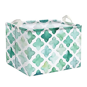 Clastyle Collapsible Green St Patricks Clover Storage Baskets Rectangle Shamrocks Leaf Storage Bin for Bedroom, 15.7 * 11.8 * 11.8 in