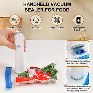 ESLKNOE Handheld Vacuum Sealer, Portable Cordless Vacuum Sealer Machine for Food Preservation Fresh & Save Vacuum Wine Sealer with 5pcs Reusable Zipper Vacuum Bags (1 Pump+5 Bags)