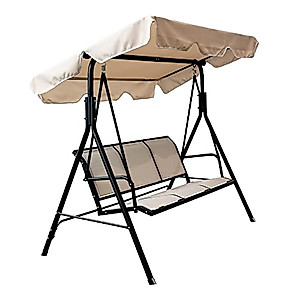 3-Seat Outdoor Porch Swing Loveseat with Adjustable Canopy and Steel Frame, Cushions and Pillow Included, Patio Seater