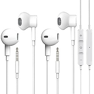 [2 Packs] -Apple Earbuds [Apple MFi Certified] with 3.5mm Connector Wired Earbuds (Built-in Microphone & Volume Control) Headphones Compatible with iPhone, iPad, Android, Computer, Support All System